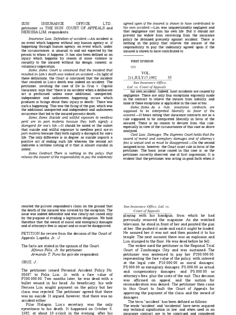 5 - Sun Insurance Office Vs CA | PDF | Insurance | Damages