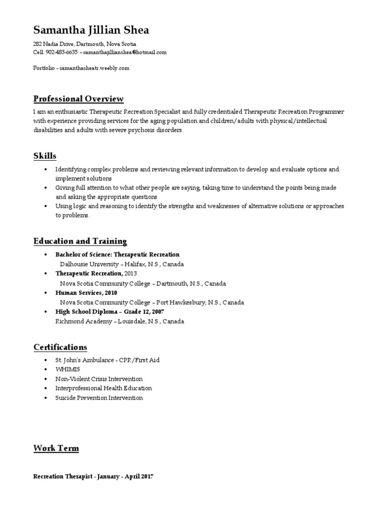 Sams Resume | PDF | Recreation | Nova Scotia