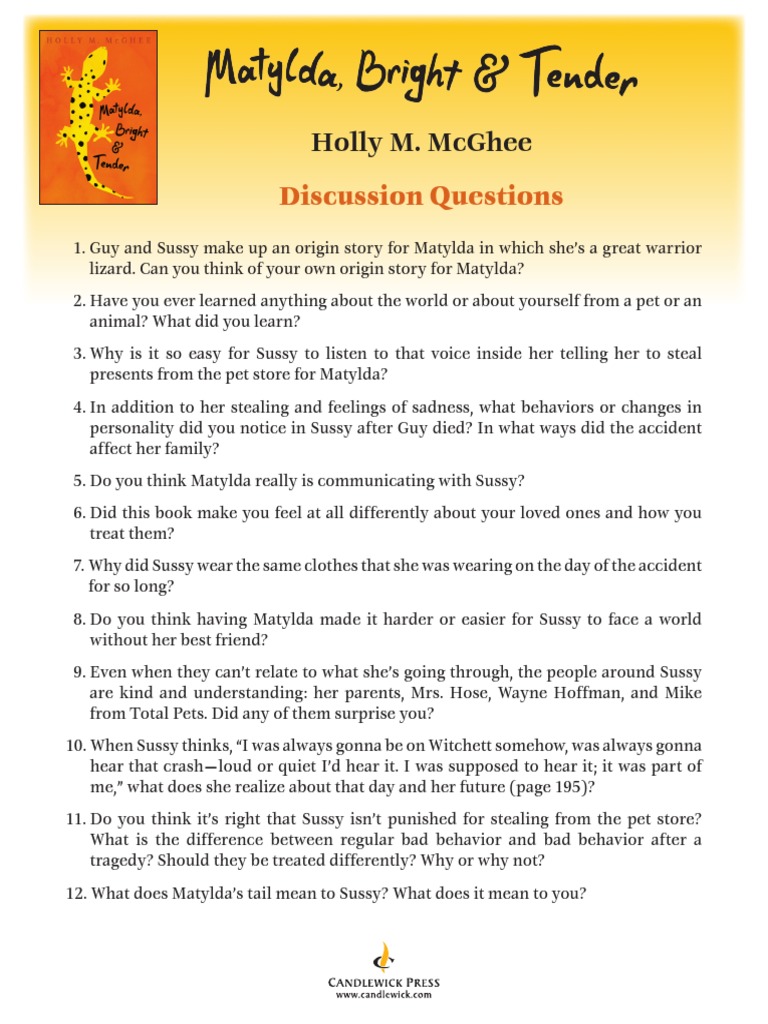 Matylda, Bright and Tender by Holly M. McGhee Discussion Guide | PDF