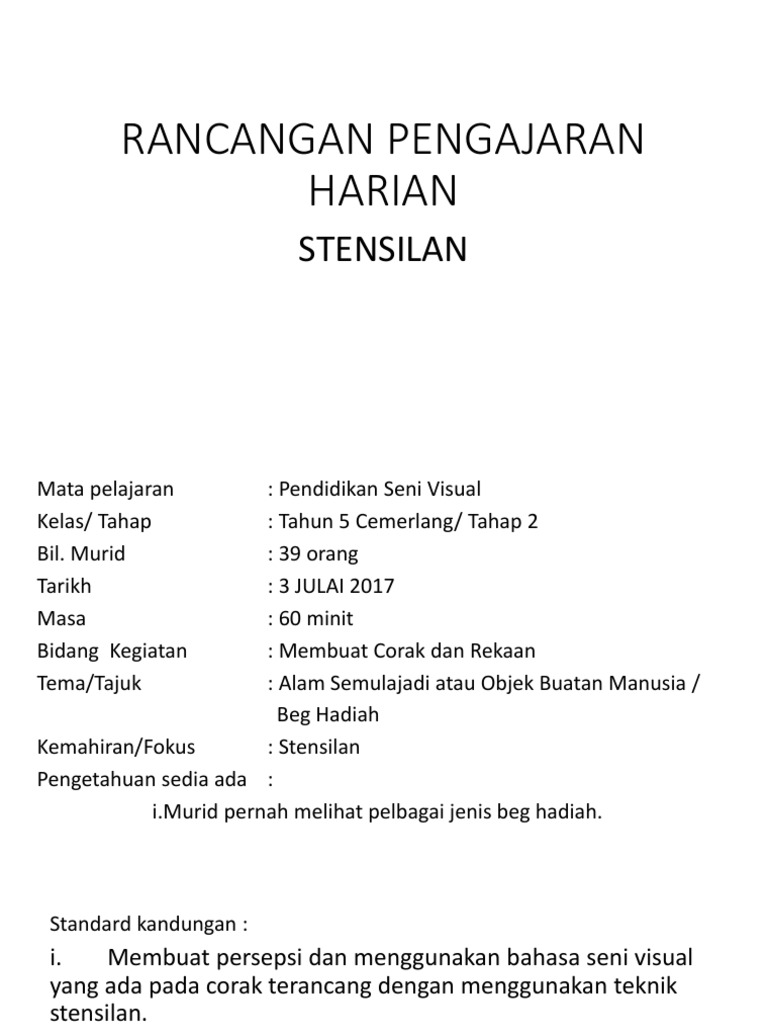 Rancangan Pengajaran Harian Stensilan | PDF