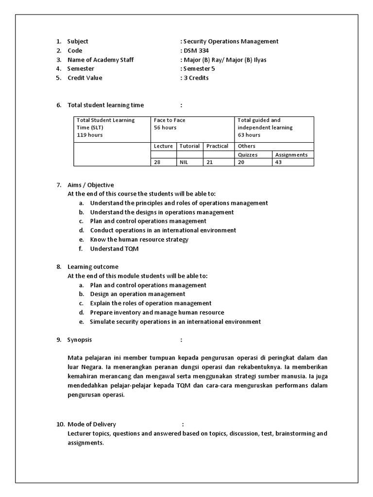 Security Operations Management Course | PDF | Strategic Management ...