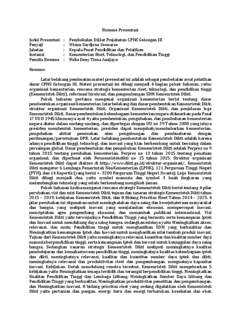 Resume Presentasi Pak Wisnu | PDF