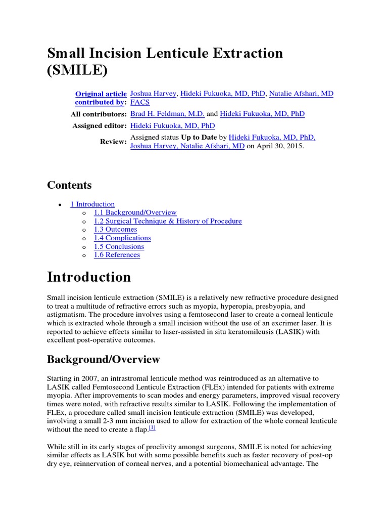Overview of Small Incision Lenticule Extraction | PDF | Cornea | Eye