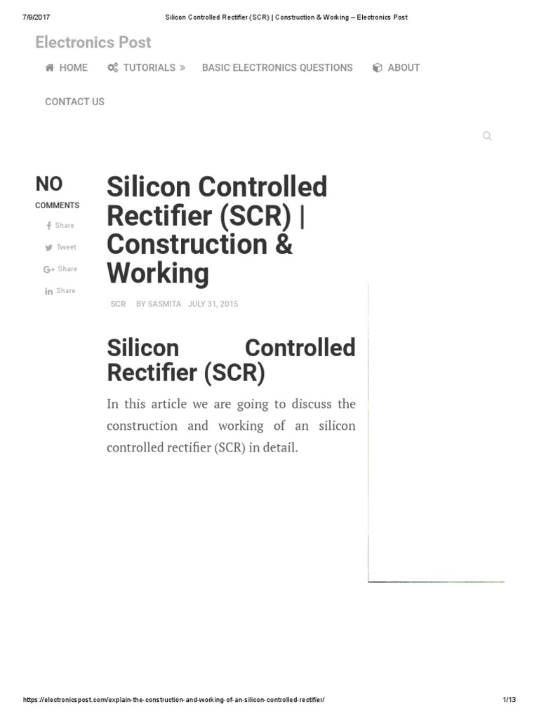 Silicon Controlled Rectifier (SCR) - Construction & Working ...