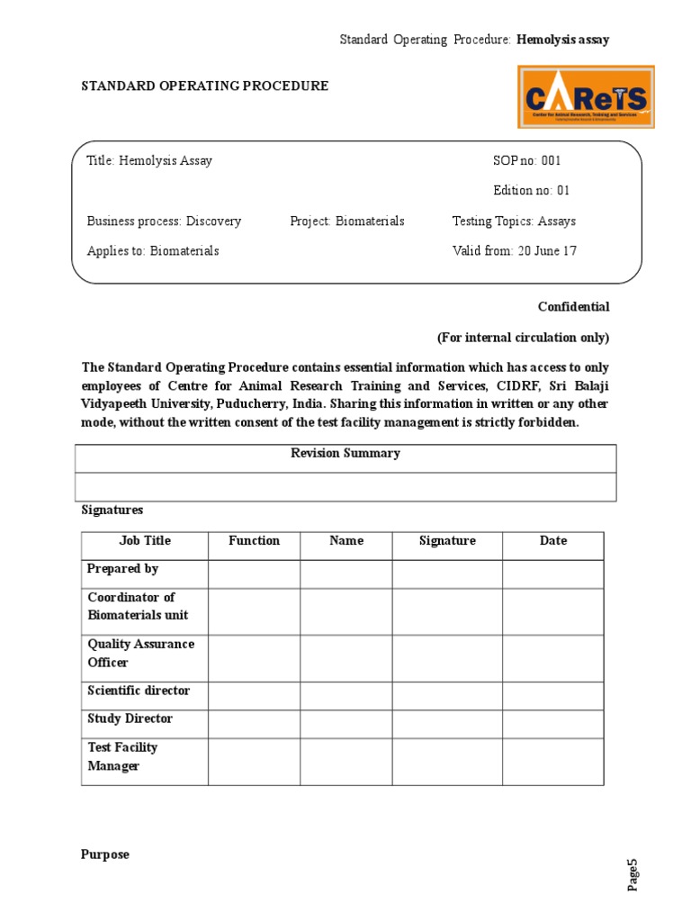 SOP Hemolysis Assay | Assay | Red Blood Cell