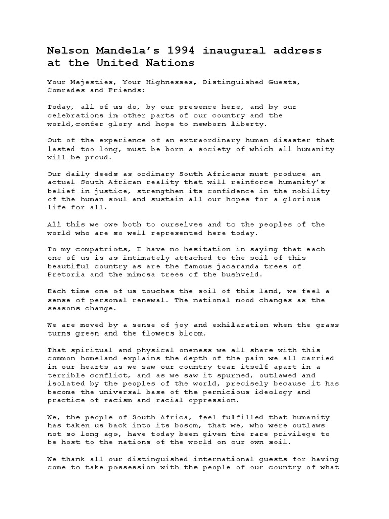 Nelson Mandela Speech | PDF | Peace | Nelson Mandela