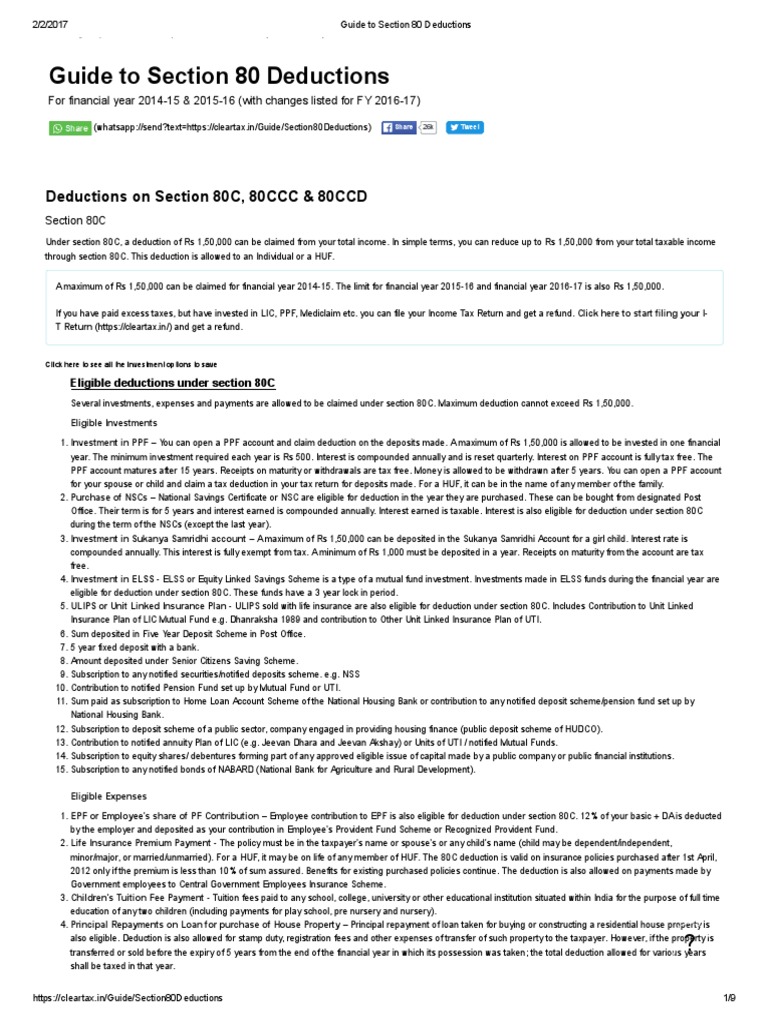 Guide To Section 80 Deductions PDF | PDF | Tax Deduction | Annuity ...