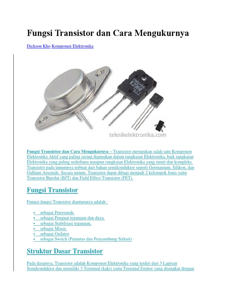 Fungsi Transistor Dan Cara Mengukurnya | PDF