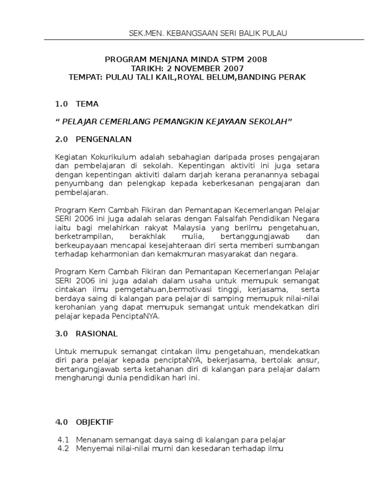 Kertas Kerja Program Menjana Mind | PDF | Karier & Perkembangan