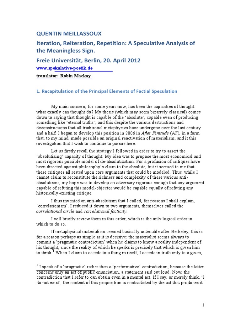 Meillassoux Quentin - Iteration Reiteration Repetition - Speculative ...