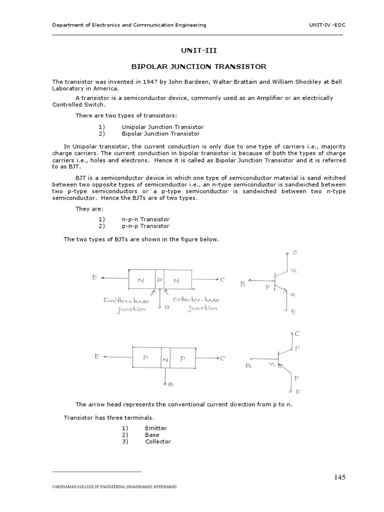 Unit-III Bipolar Junction Transistor PDF | PDF | Bipolar Junction ...