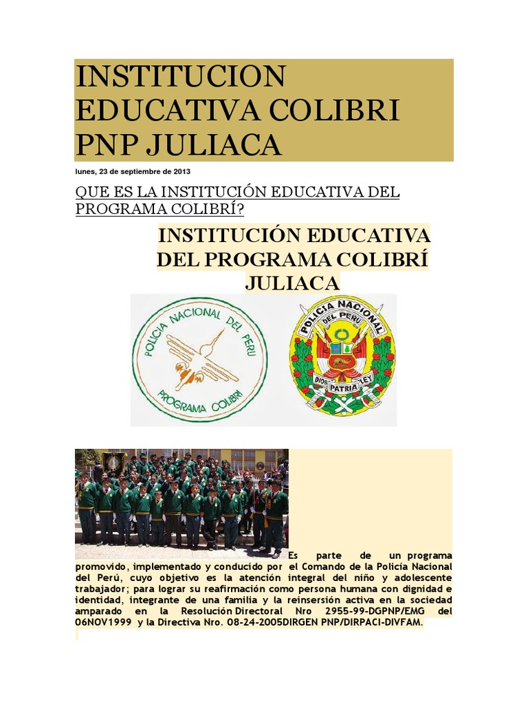 Institucion Educativa Colibri PNP Juliaca | PDF