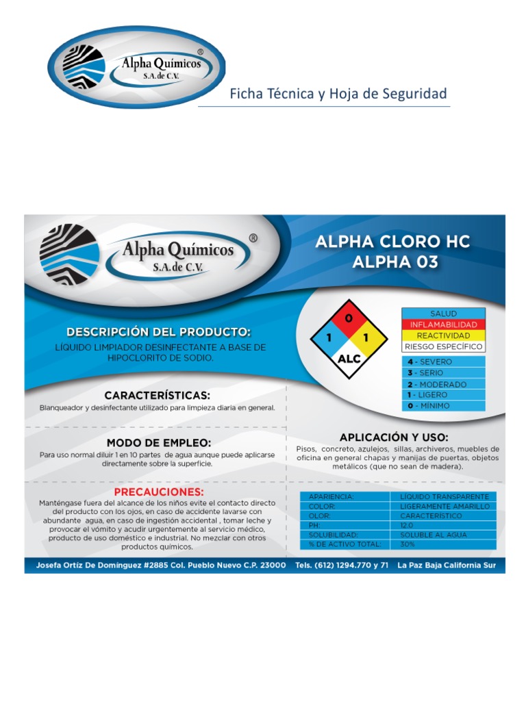 Cloro 6% PDF | Descargar gratis PDF | Agua | Sustancias químicas