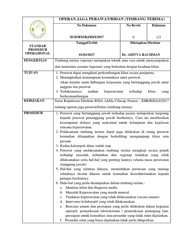 Spo Operan Jaga Perawat | PDF