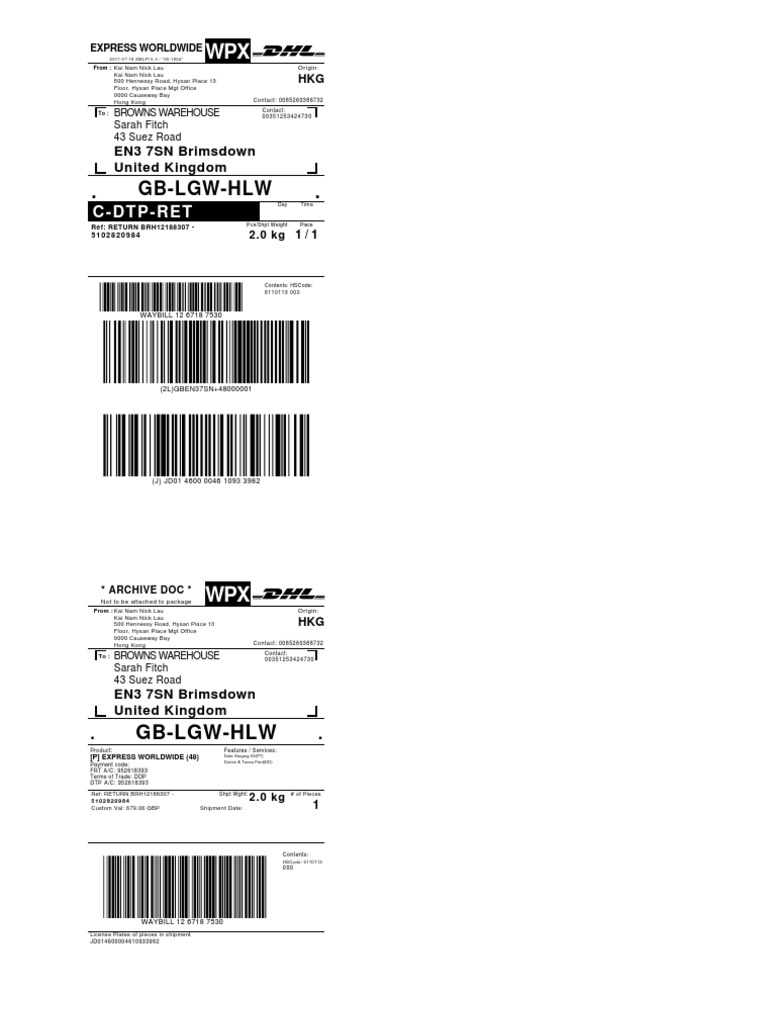 Shipping Label - BRH12188307 | PDF
