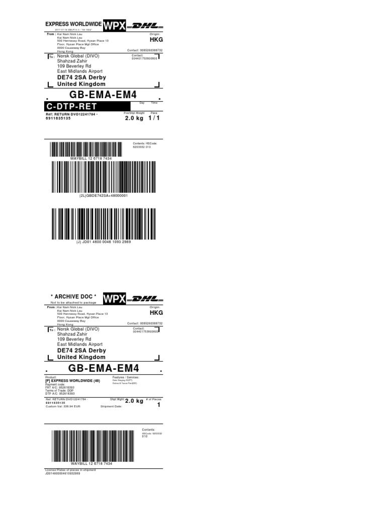 Shipping Label - DVO12241784 | PDF