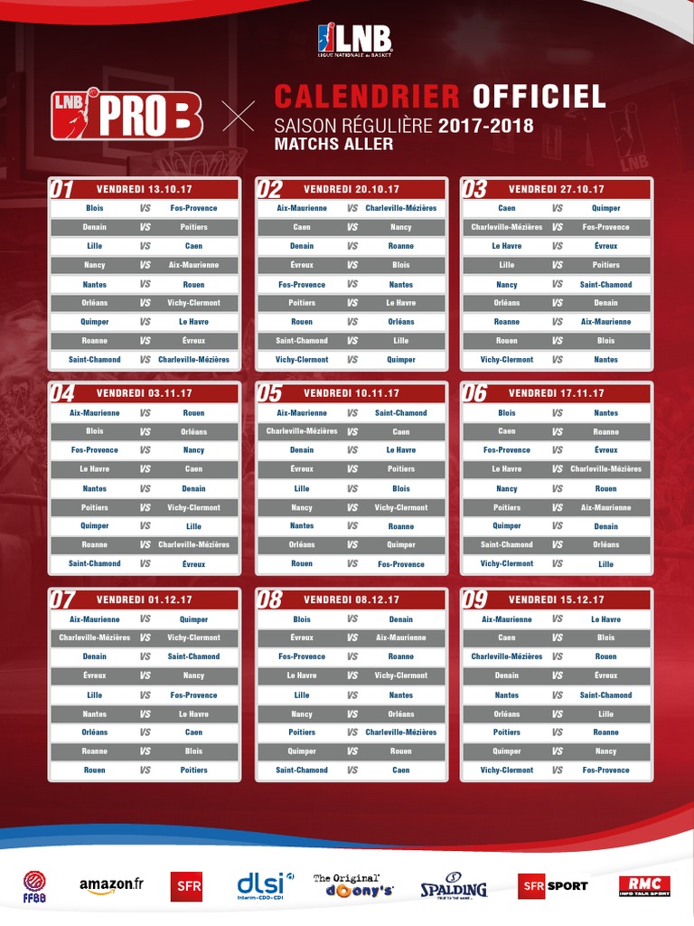 Calendrier Pro B 2017-2018 | PDF | Équipes de basket-ball ...
