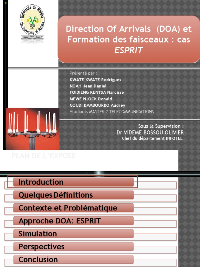 Direction of Arrivals (DOA) Et Formation Des Faisceaux: Cas ESPRIT ...
