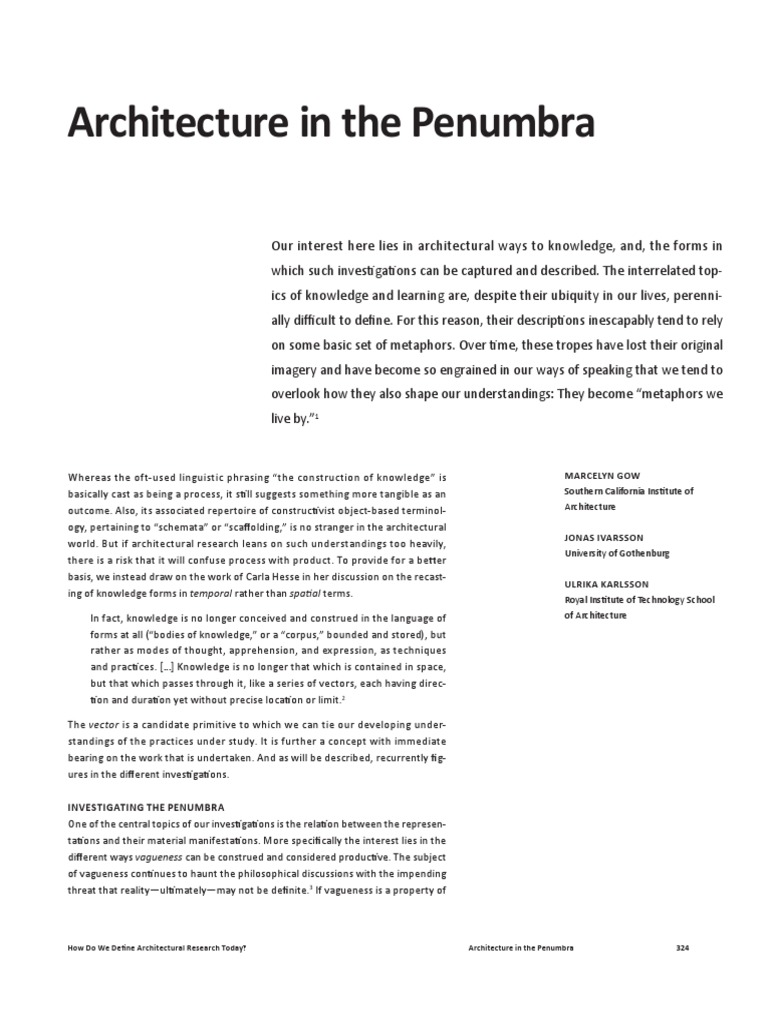 Architecture in The Penumbra: Marcelyn Gow | PDF | Vagueness | Perception