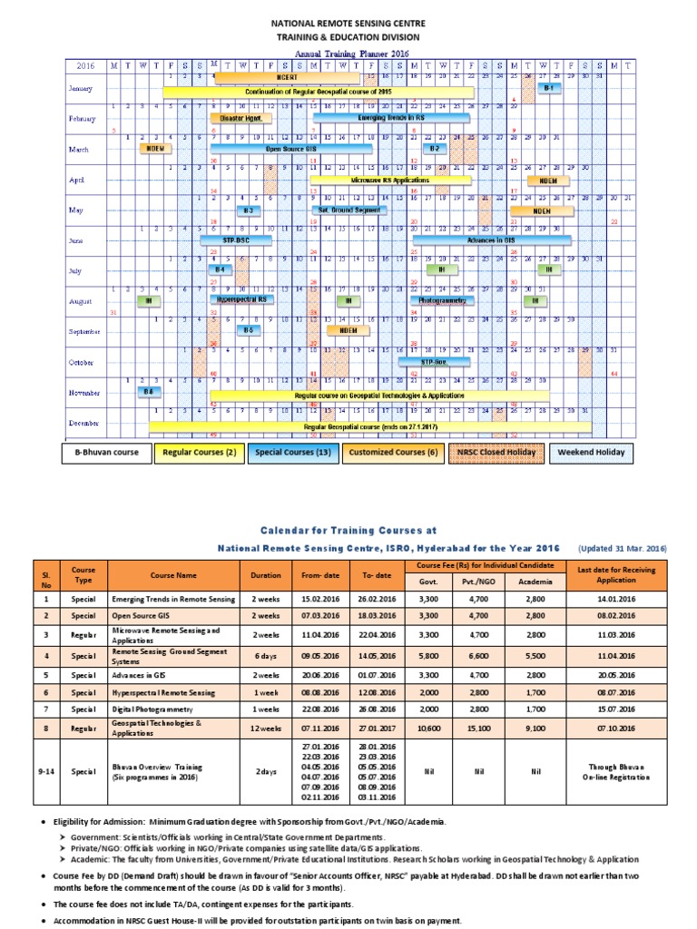Annual Course Calendar 2016 | PDF | Remote Sensing | Geographic ...