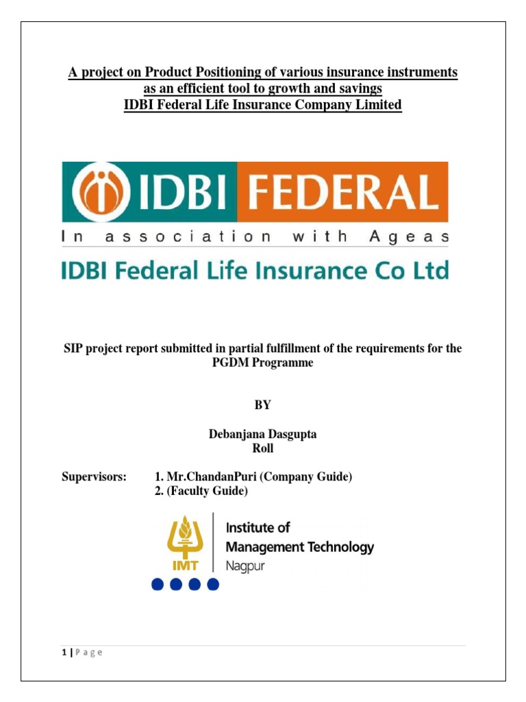 Sip Report On Idbi Federal Life Insurance | PDF | Insurance | Consumer ...