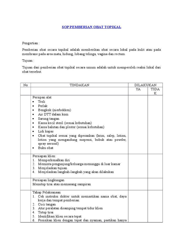 Sop Pemberian Obat Topikal | PDF