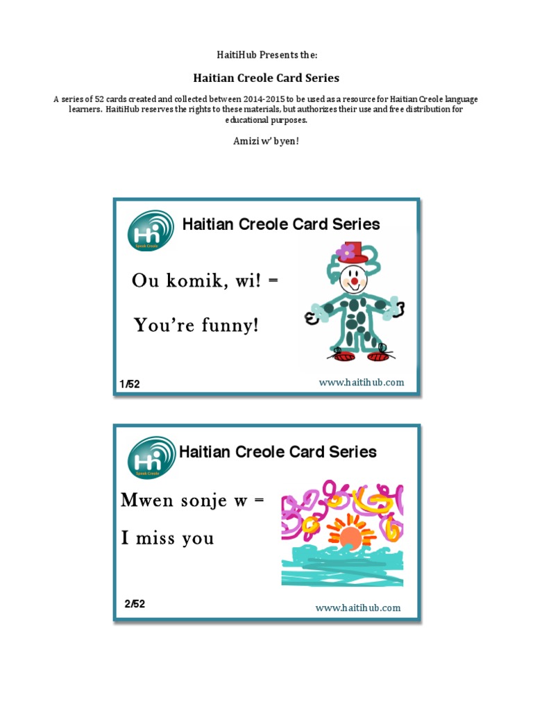 Haitian Creole Language Cards | PDF | Haiti | Greater Antilles