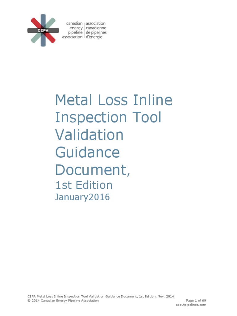 Cepa Guidance Document Inline Inspection Tool Validation Final Draft ...