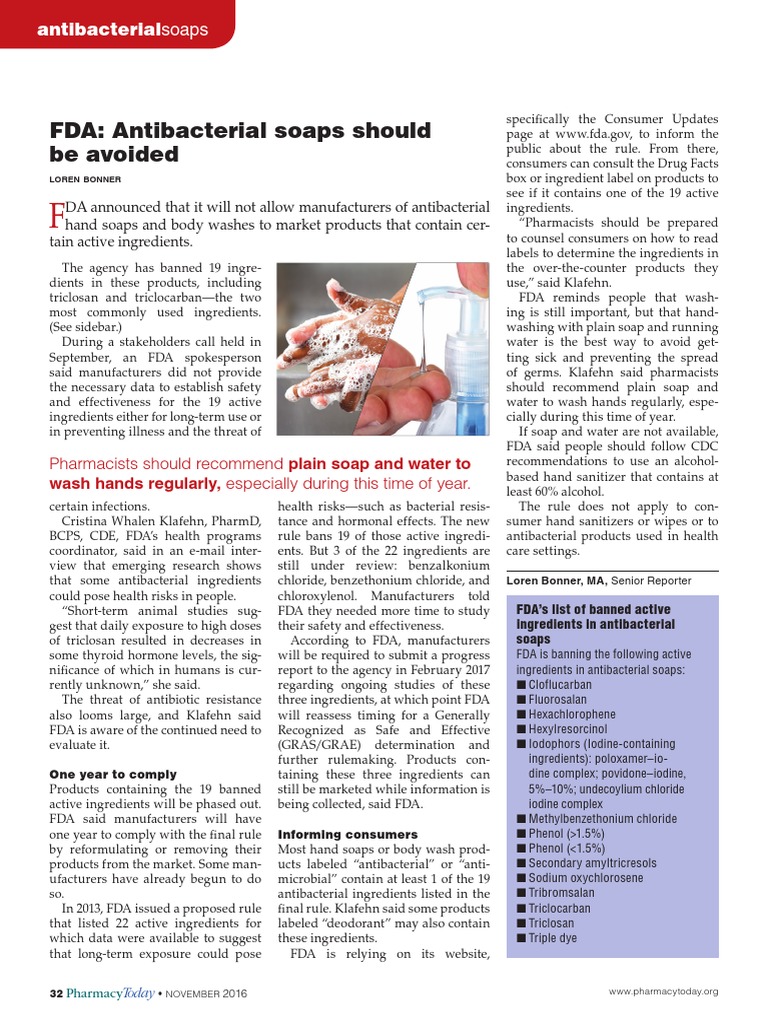 FDA: Antibacterial Soaps Should Be Avoided: Antibacterialsoaps | PDF ...