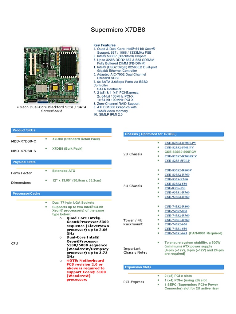 Supermicro X7DB8: Key Features | PDF | Bios | Computer Engineering