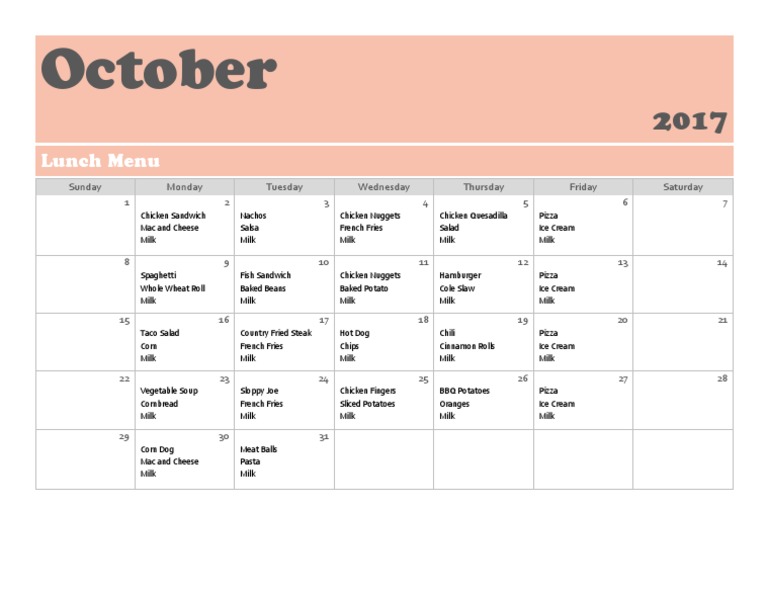 October Lunch Menu | PDF