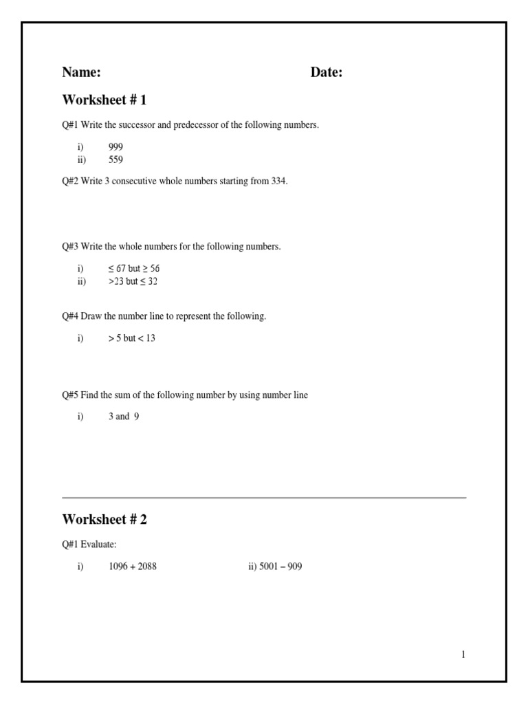 Name: Date: Worksheet # 1 | PDF | Natural Number | Numbers