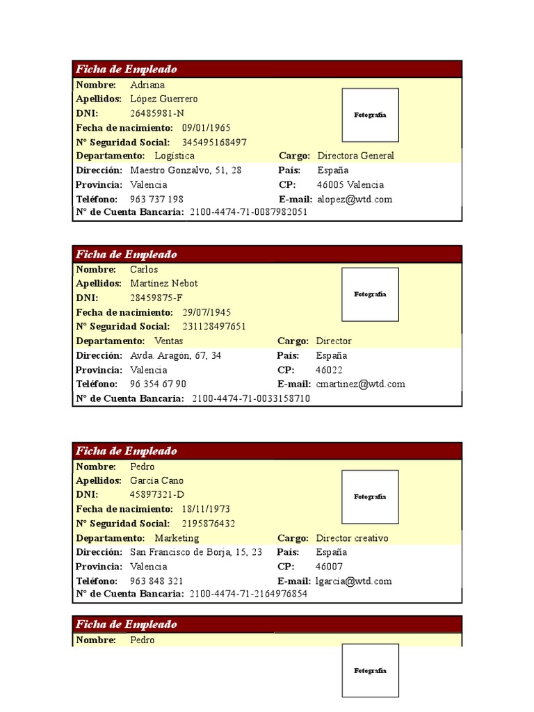 Fichas de Empleados | Descargar gratis PDF | Business