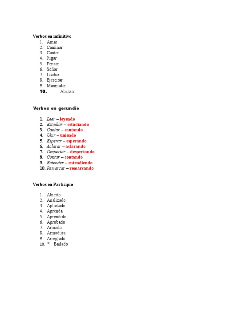 Verbos en Infinitivo | PDF