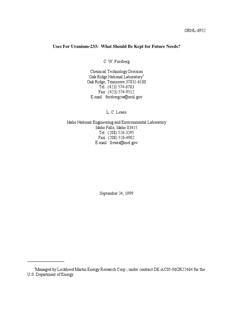 Uses For Uranium-233 | PDF | Enriched Uranium | Uranium