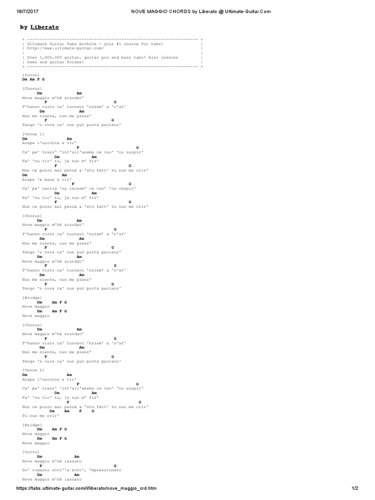 Nove Maggio Chords By Liberato At Ultimate Guitar Pdf Entertainment General
