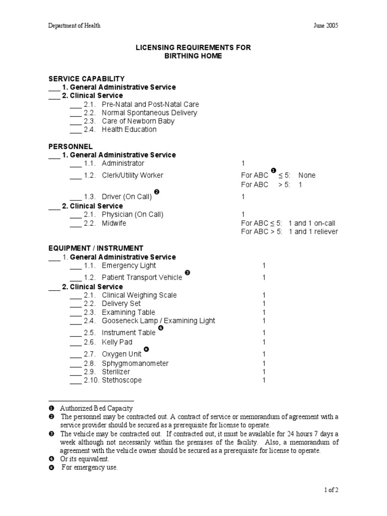 Birthing Home Licensing Requirements | PDF | Health Care | Medicine