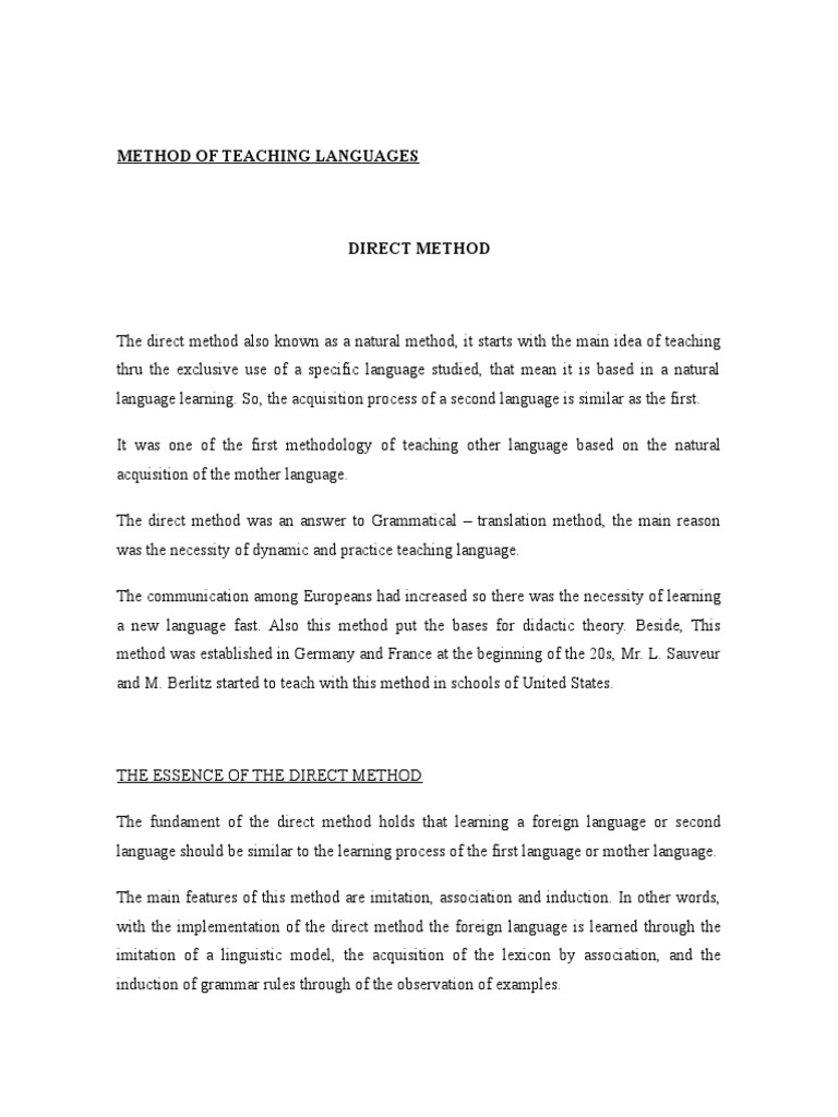 Direct Method in Language Teaching | PDF | Language Acquisition ...