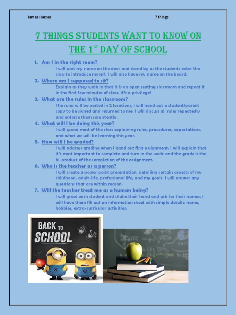 7 Things Students Want To Know On The 1 Day of School | PDF