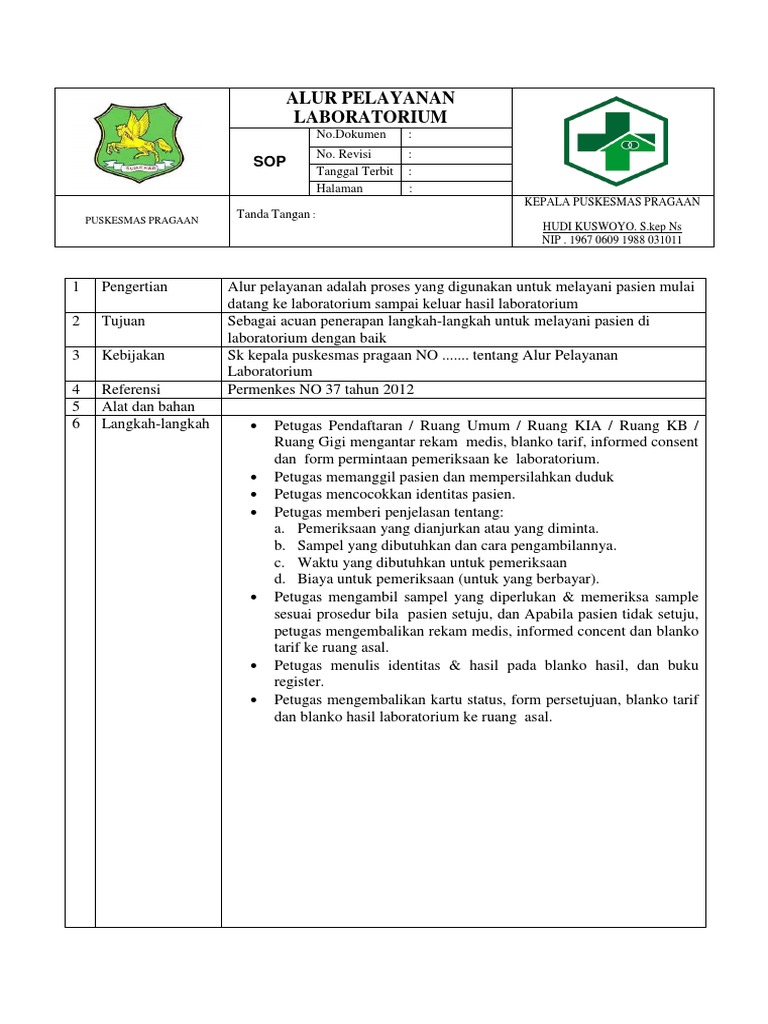 Sop Alur Pelayanan Laboratorium | PDF