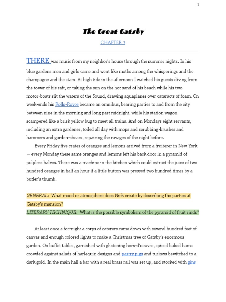 Gatsby's Chapter 3 Party Scene Summary | PDF | Leisure