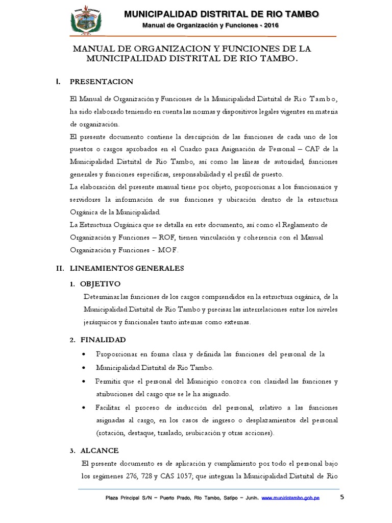 Manual de Organizacion y Funciones | Descargar gratis PDF | Alcalde | Gobierno local