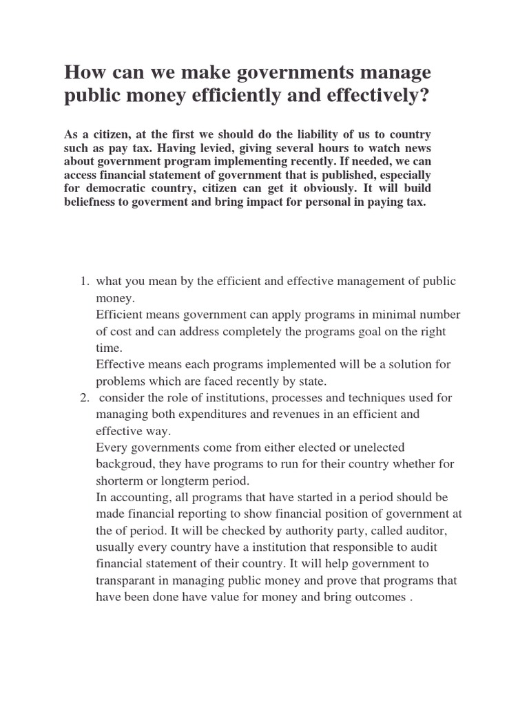 Efficient Public Money Management Strategies | PDF