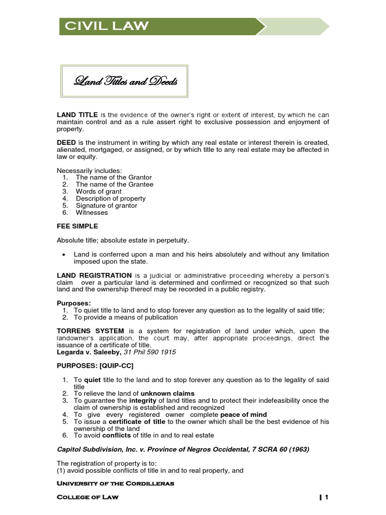 Land Titles and Deeds Explained | PDF | Title (Property) | Deed