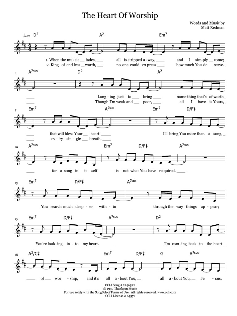 The Heart of Worship - LEAD SHEET - Key D PDF | PDF