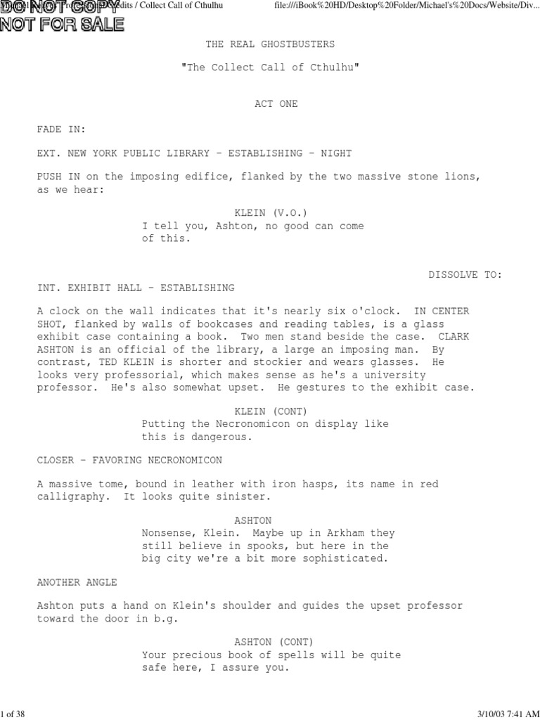 The Real Ghostbusters Script - The Collect Call of Cthulhu | PDF ...
