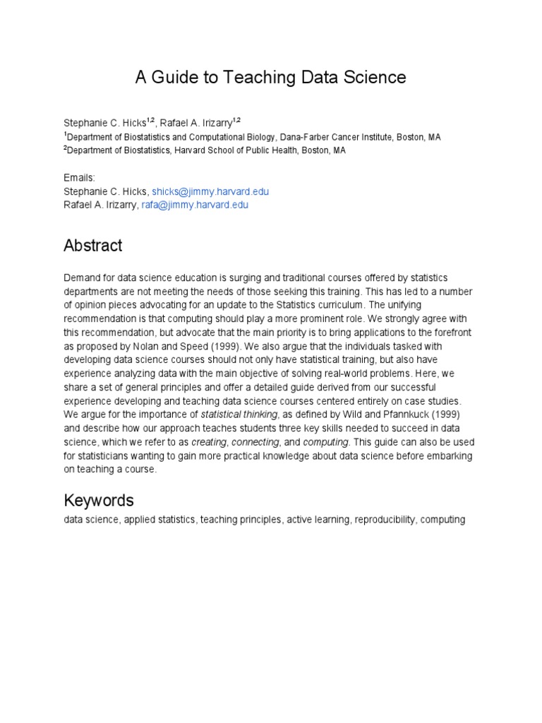 A Guide To Teaching Data Science PDF | PDF | Data Science | Statistics
