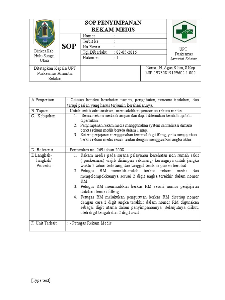 SOP Penyimpanan Rekam Medis | PDF