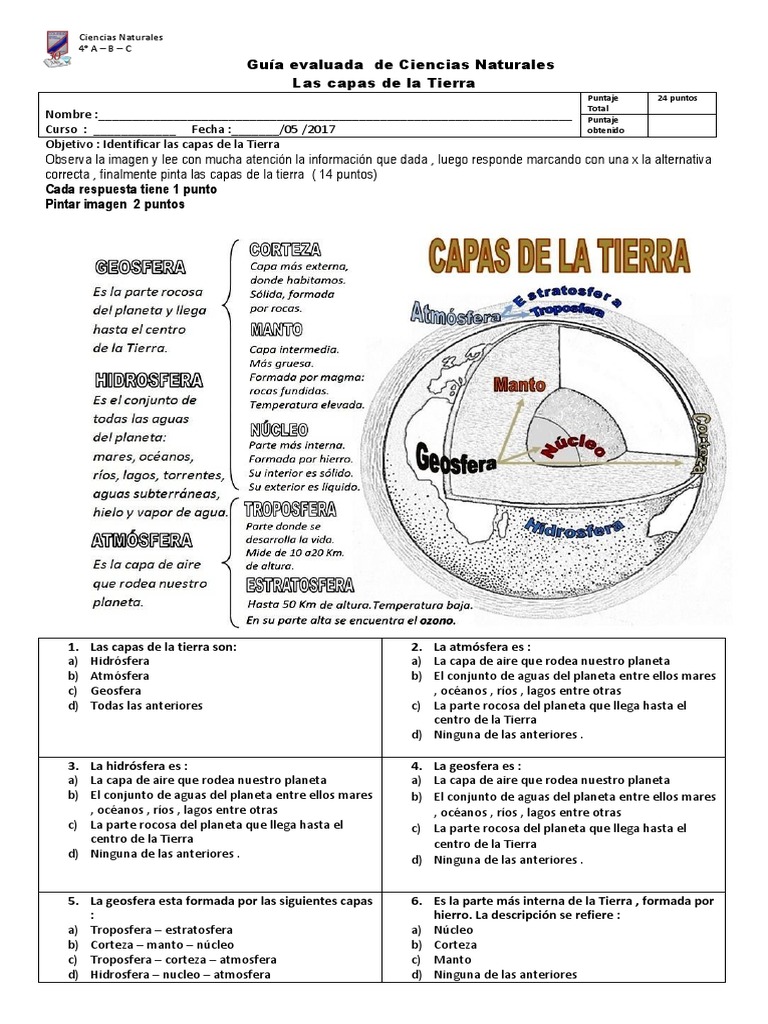 Guia Evaluada Capas de La Tierra | PDF | Estructura de la tierra ...