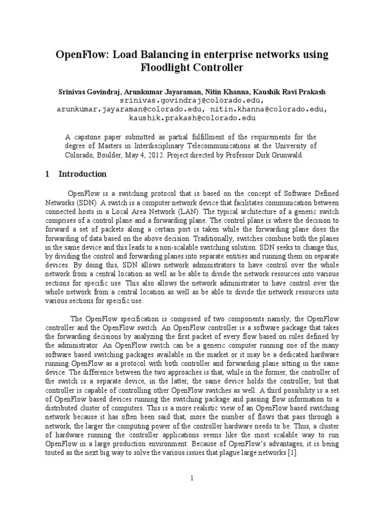 Openflow Load Balancing In Enterprise Networks Using Floodlight Controller Pdf Computer 